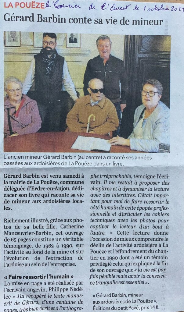 Gérard Barbin, mineur aux ardoisières de la Pouéze – Éditions du Petit Pavé